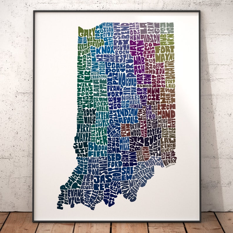 Indiana Map Art Indiana Decor Indiana Artwork Print of My - Etsy