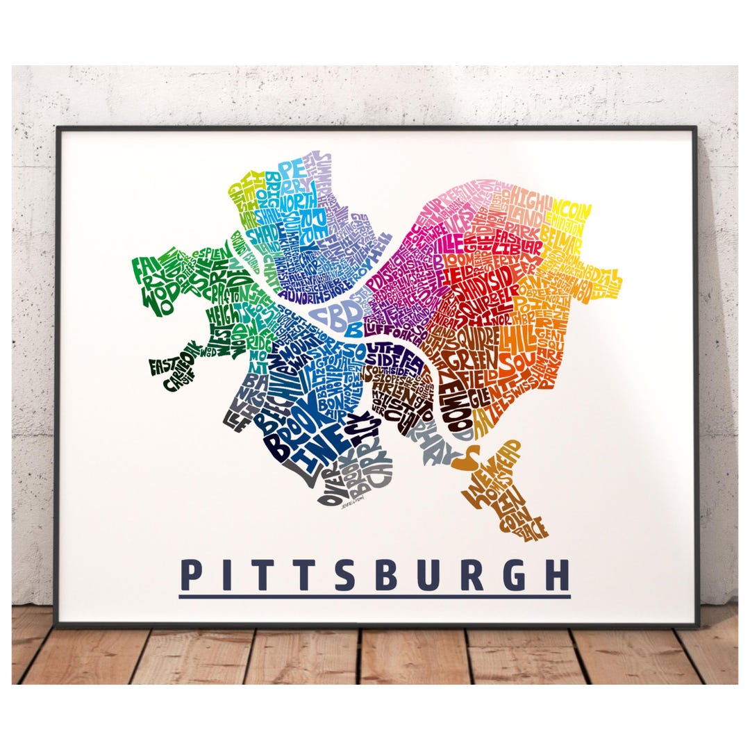 Pittsburgh Neighborhood Map Art Print, Signed Print of My Original Hand ...