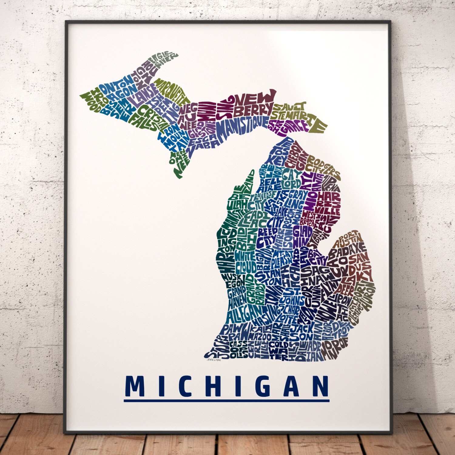 Michigan map art Michigan art print signed print of my | Etsy