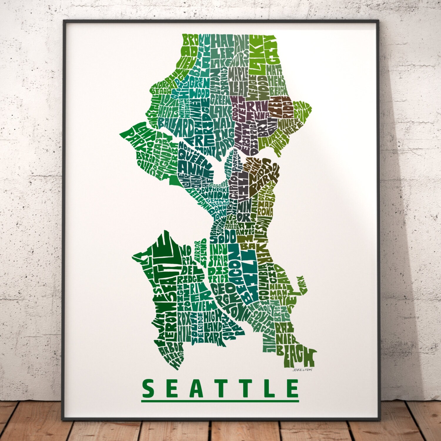 Seattle Neighborhood Map Print signed print of my original | Etsy