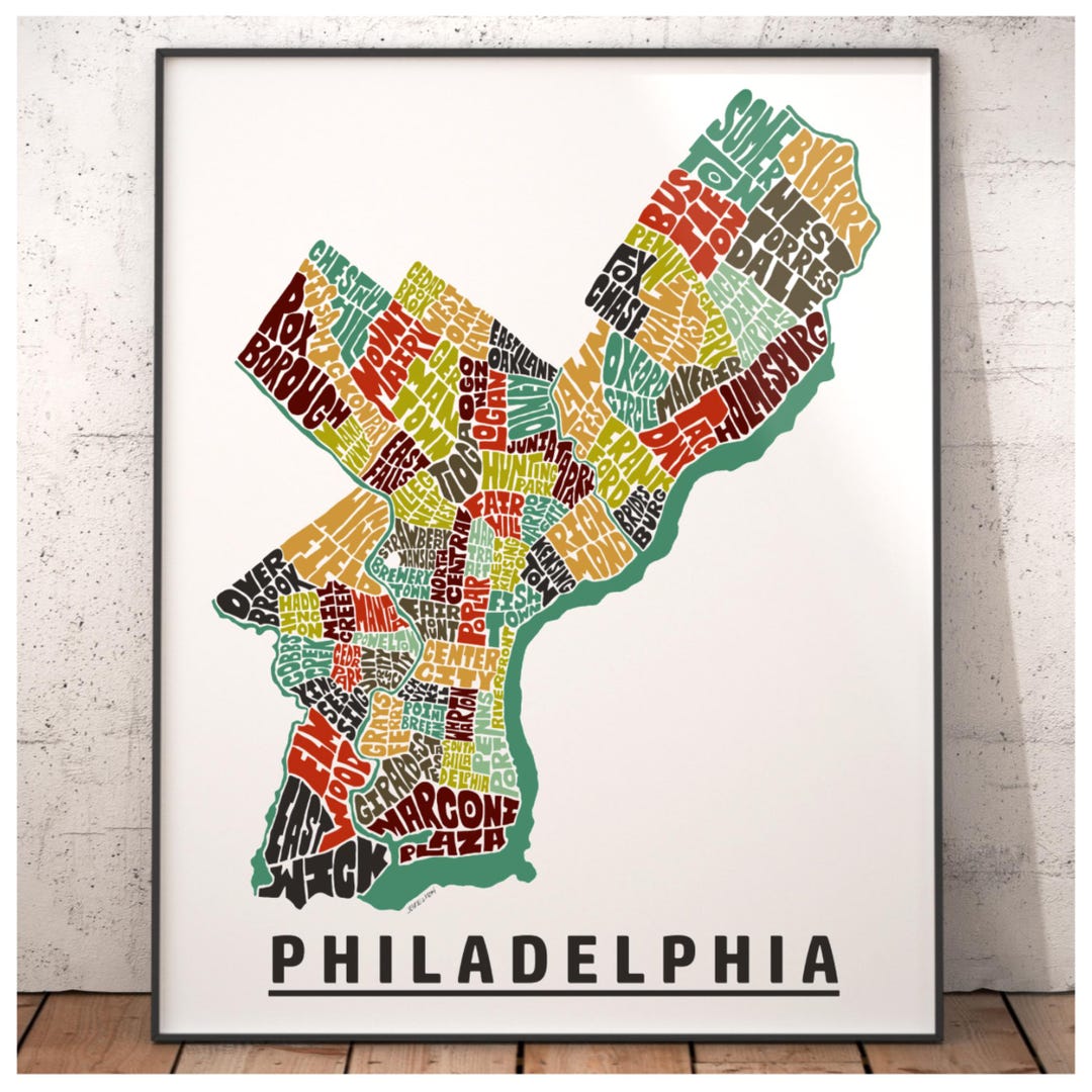 Philadelphia Neighborhood Map Print, Signed Print of My Original Hand ...