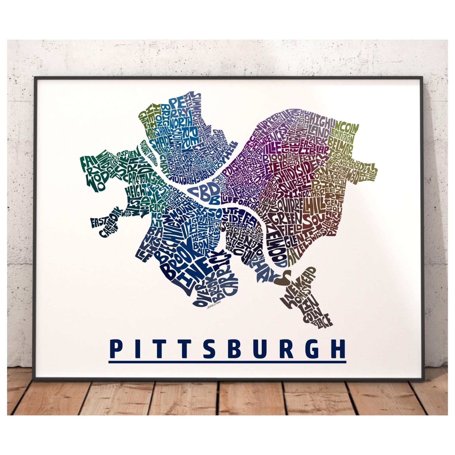 Pittsburgh Neighborhood Map Art Print, Signed Print of My Original Hand ...