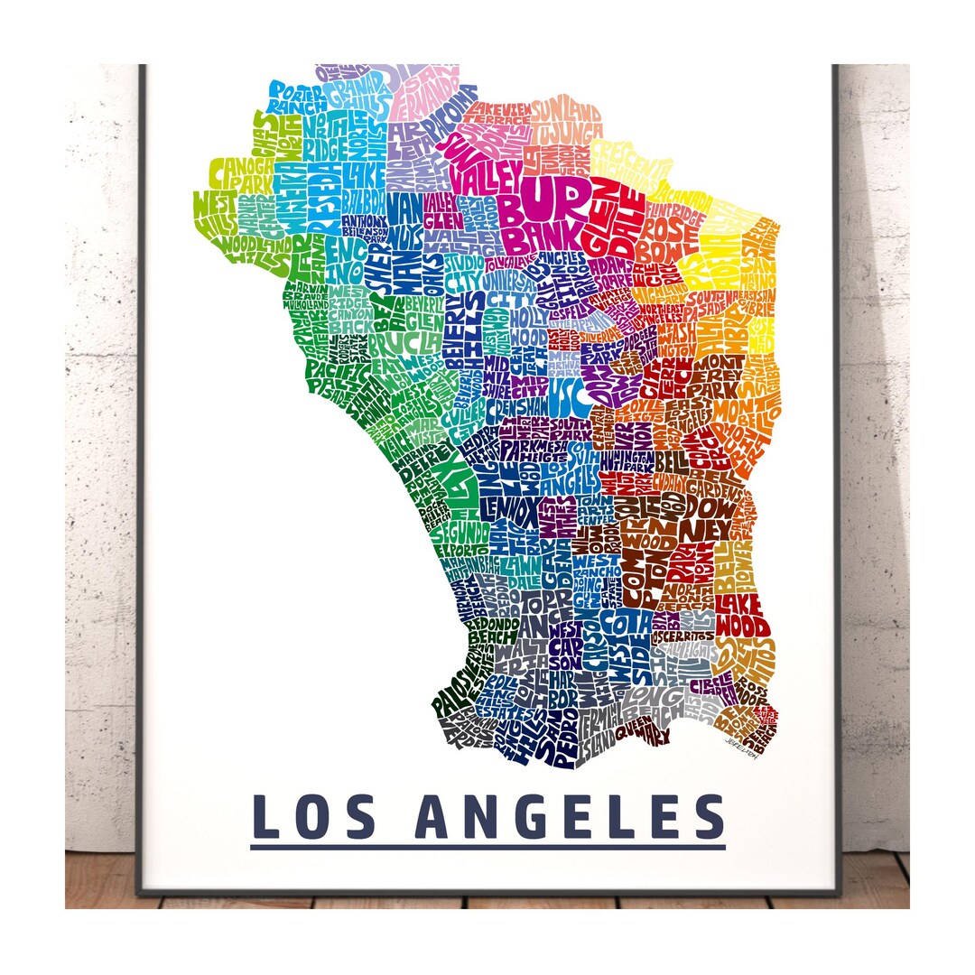 Los Angeles Neighborhood Map Art Print, Signed Print of My Original ...