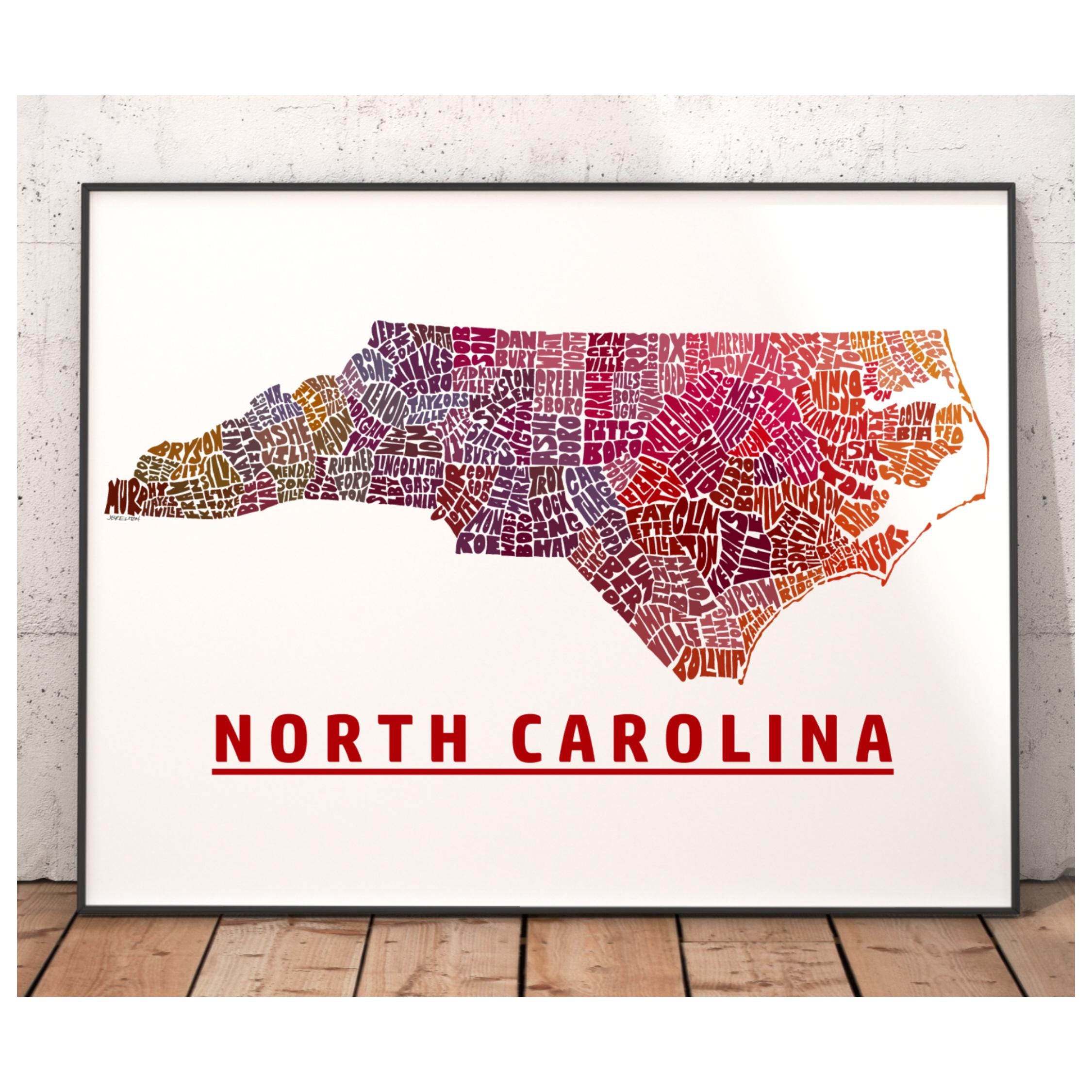 North Carolina Map Art, North Carolina Art Print, Signed Print of My ...