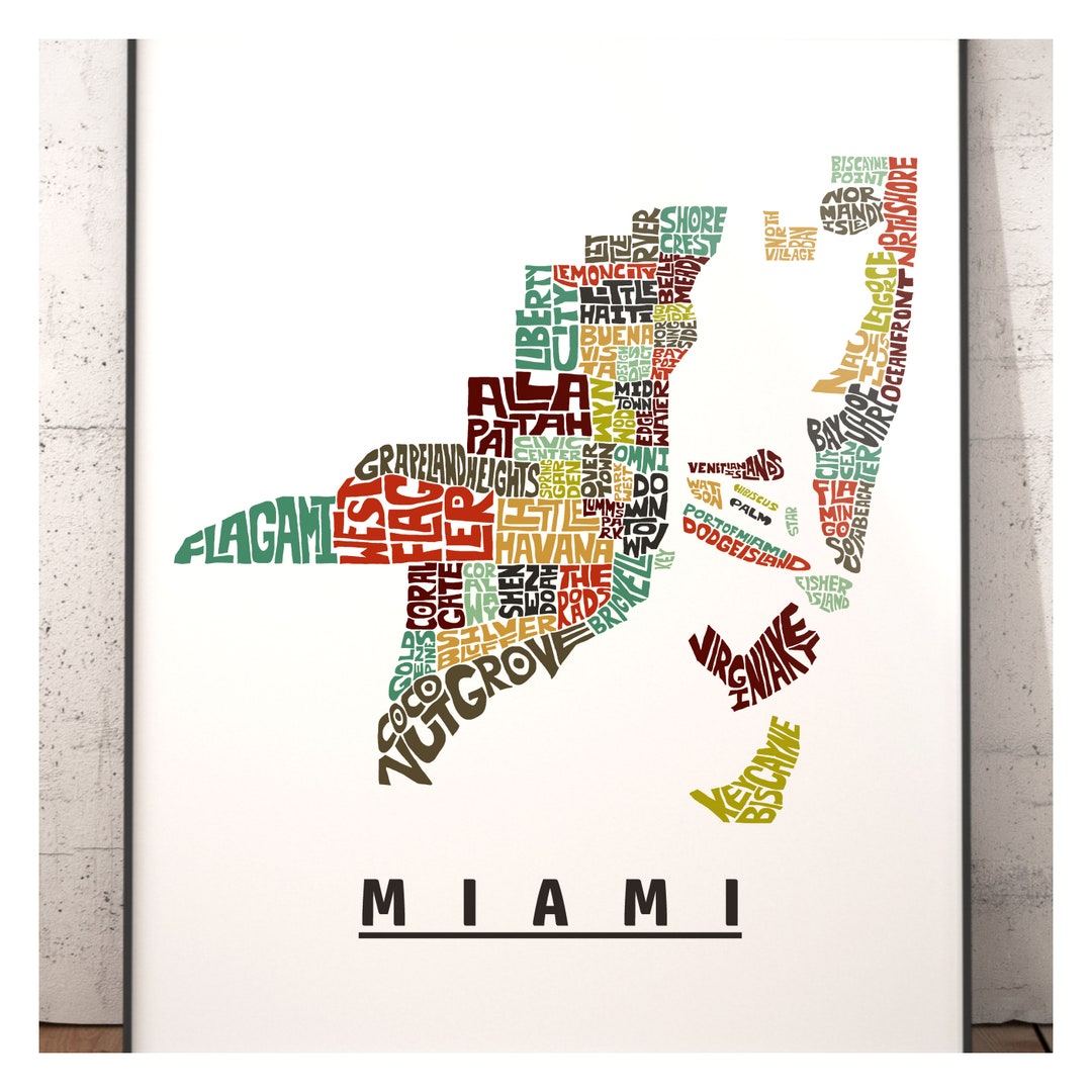 Miami Neighborhood Map Print, Signed Print of My Original Hand Drawn ...