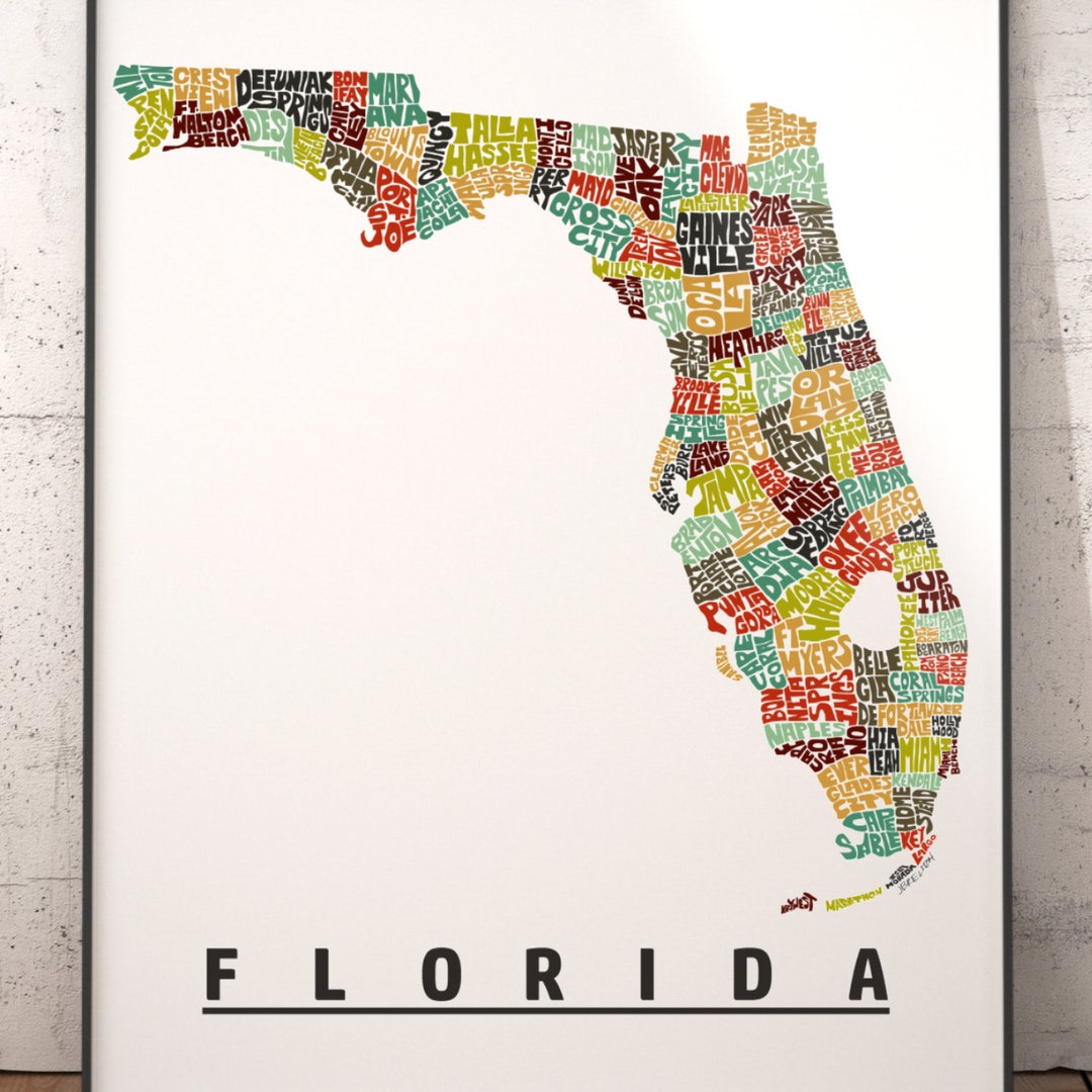 Florida Map Art, Florida Art Print, Signed Print of My Original Hand ...
