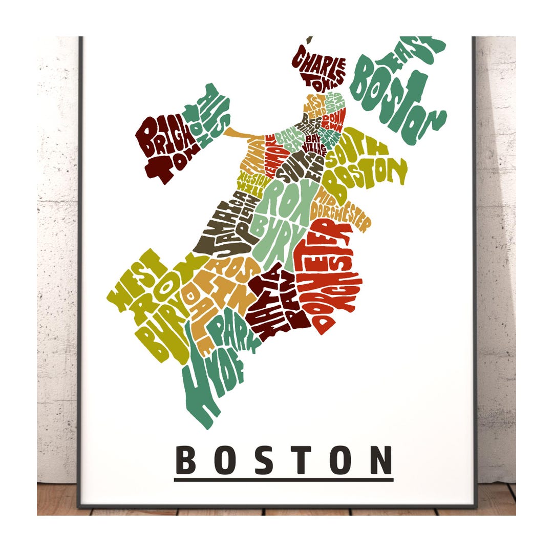 Boston Neighborhood Map Print, Signed Print of My Original Hand Drawn ...