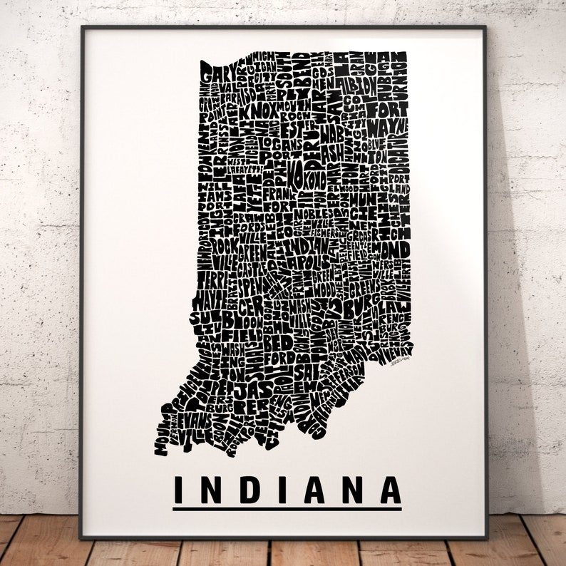 Indiana Map Art Indiana Art Print Signed Print of My | Etsy
