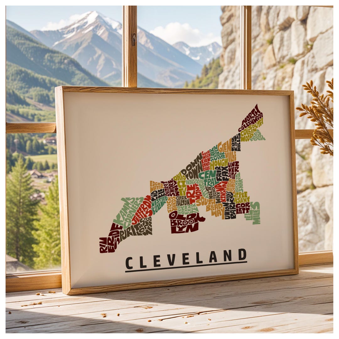 Framed Cleveland Neighborhoods Map Art Print, Many Sizes, Color Schemes ...