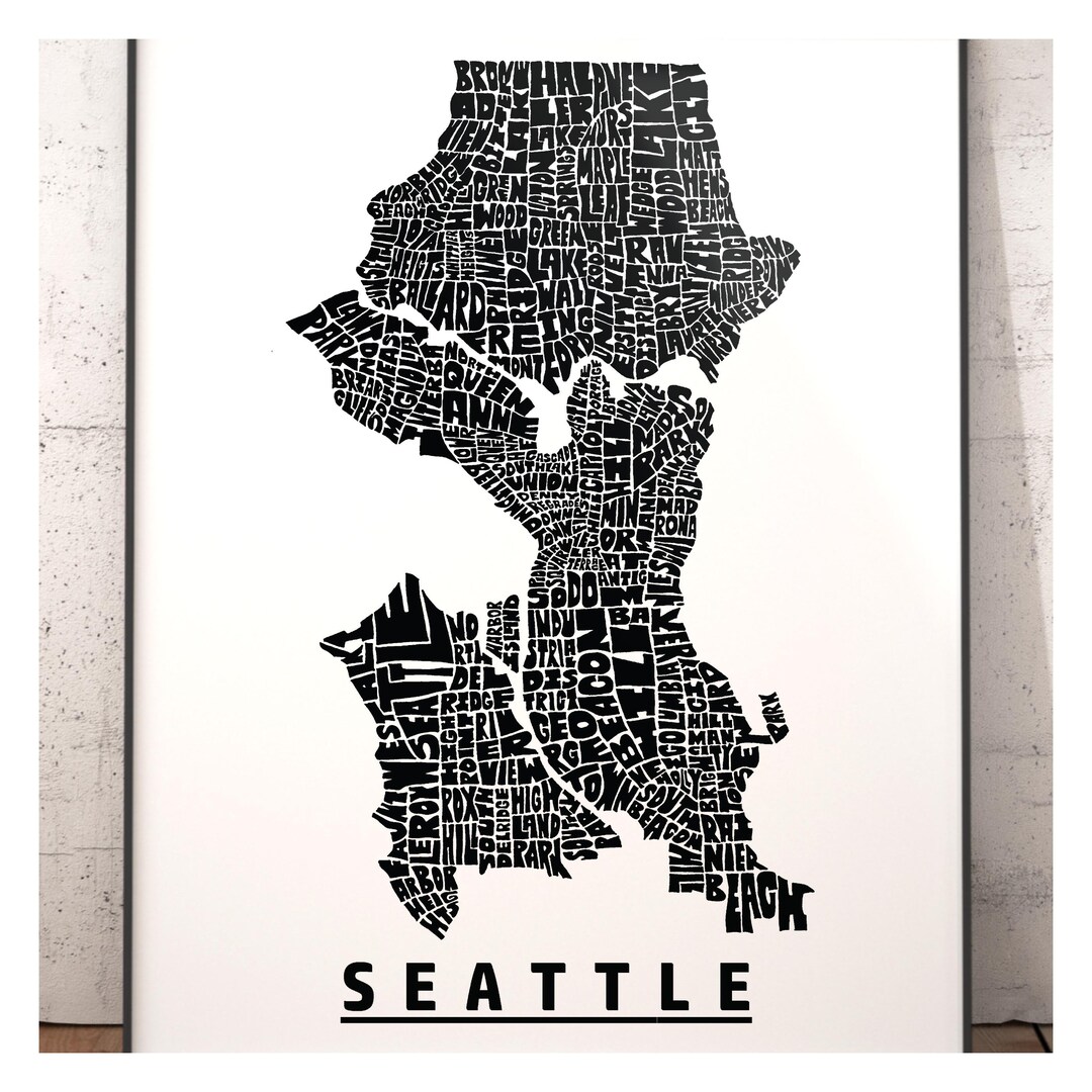 Seattle Neighborhood Map Art Print, Available in Several Colors and ...