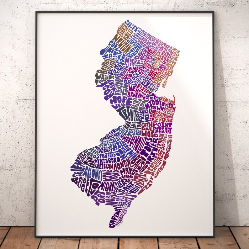 New Jersey map art New Jersey art print signed print of my | Etsy
