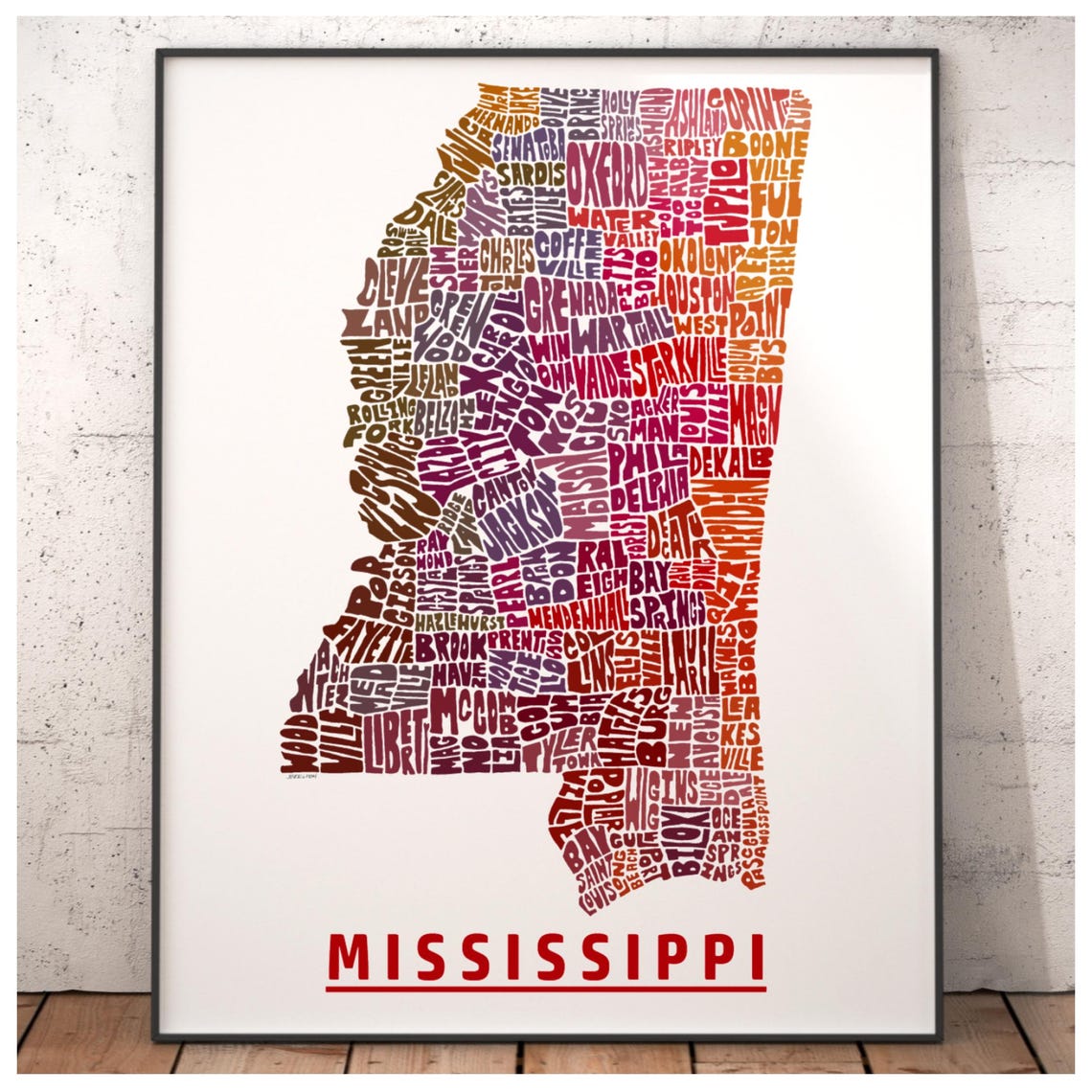 Mississippi Map Art, Mississippi Art Print, Signed Print of My Original ...