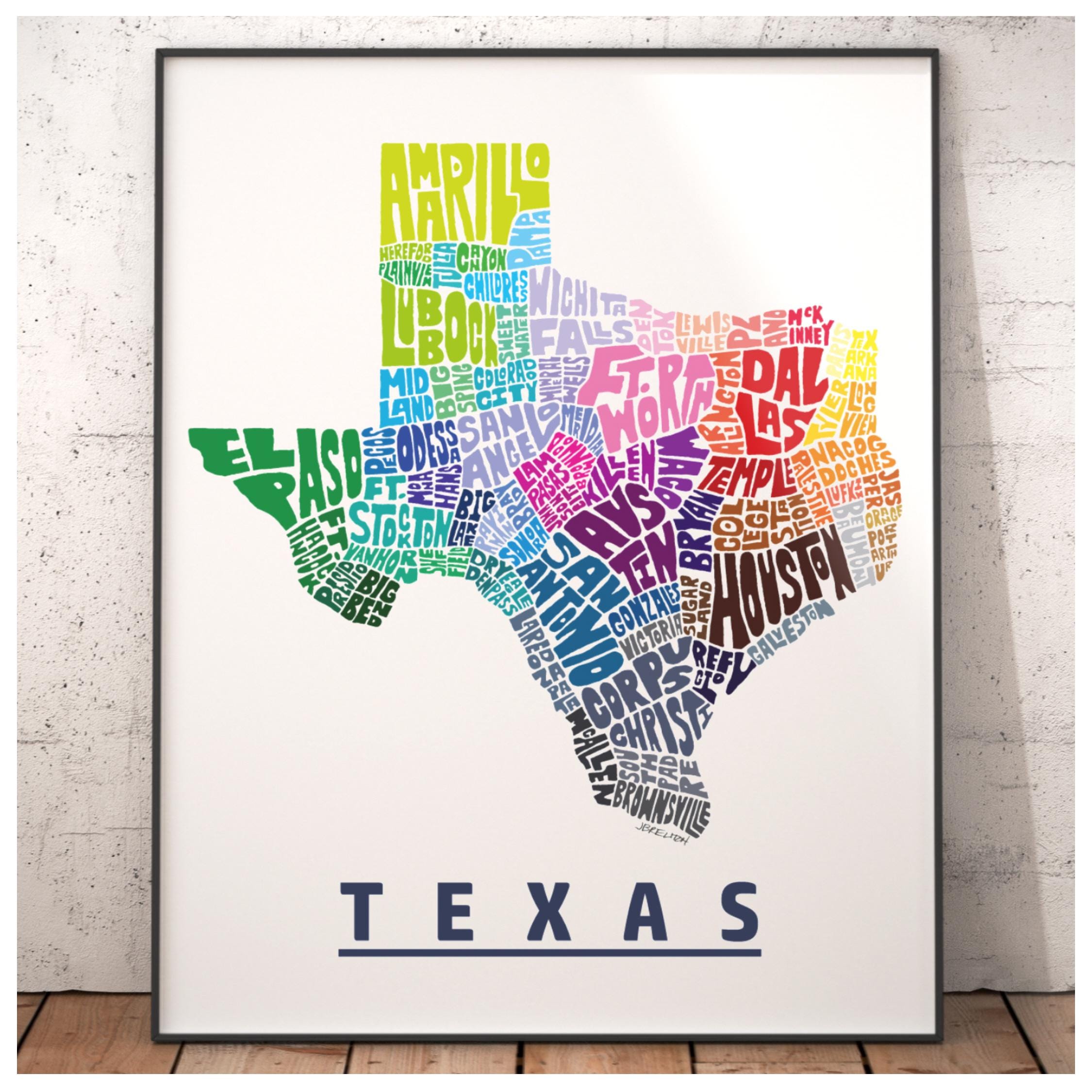 Texas Map Art, Texas Art Print, Signed Print of My Original Hand Drawn ...