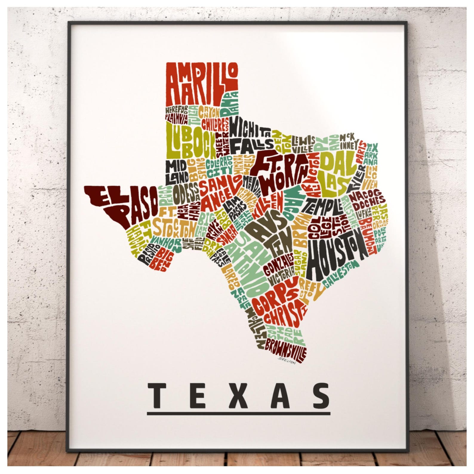 Texas Map Art, Texas Art Print, Signed Print of My Original Hand Drawn ...