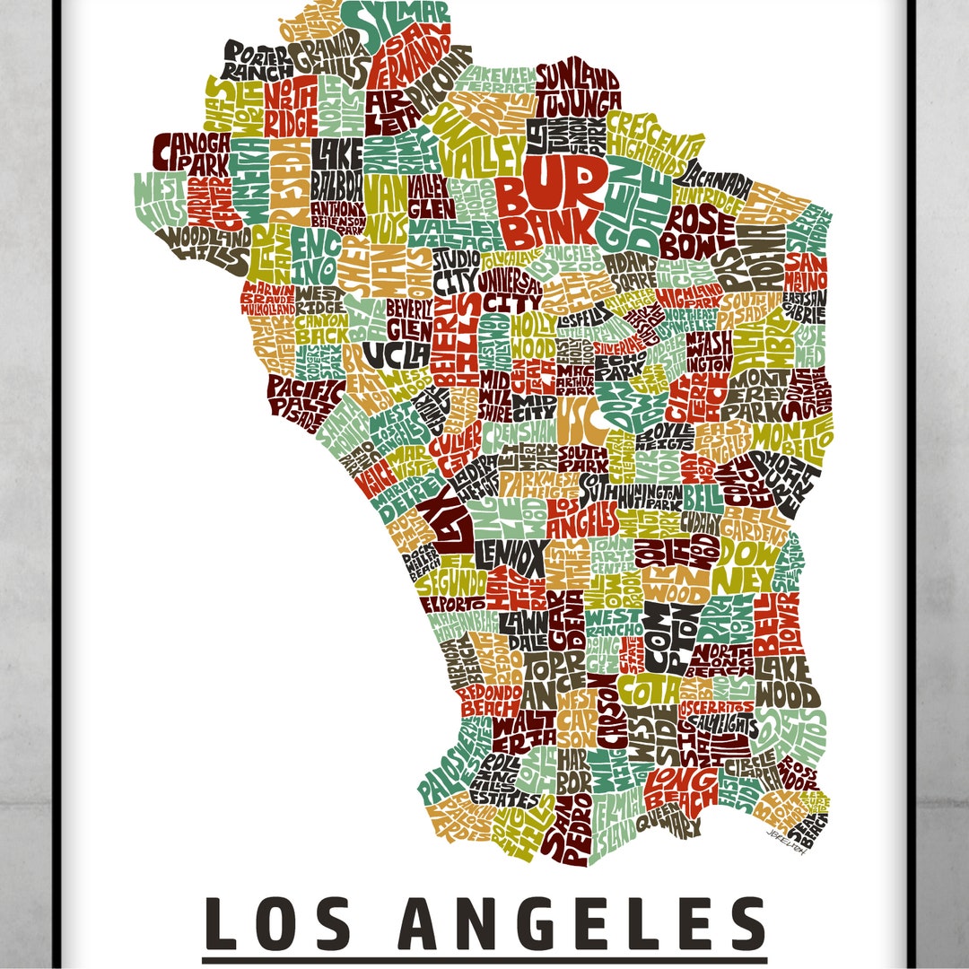 Los Angeles Neighborhood Map Print, Signed Print of My Original Hand ...