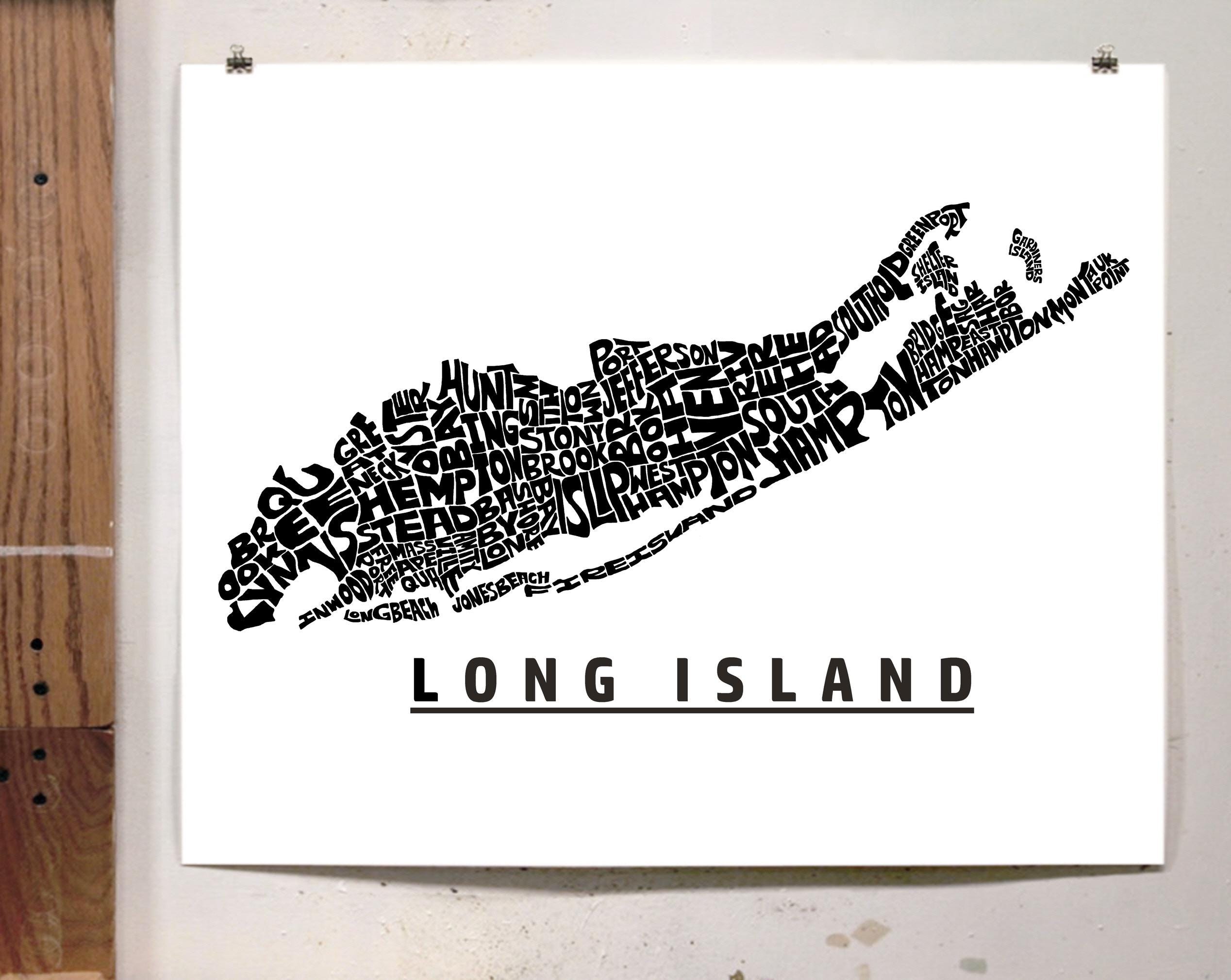 Long Island Neighborhood Map Print, Long Island Map Art Print, Several ...