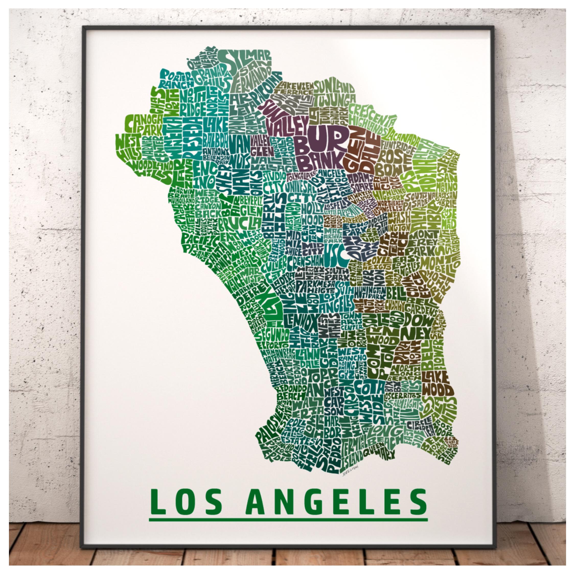Los Angeles Neighborhood Map Print, Signed Print of My Original Hand ...