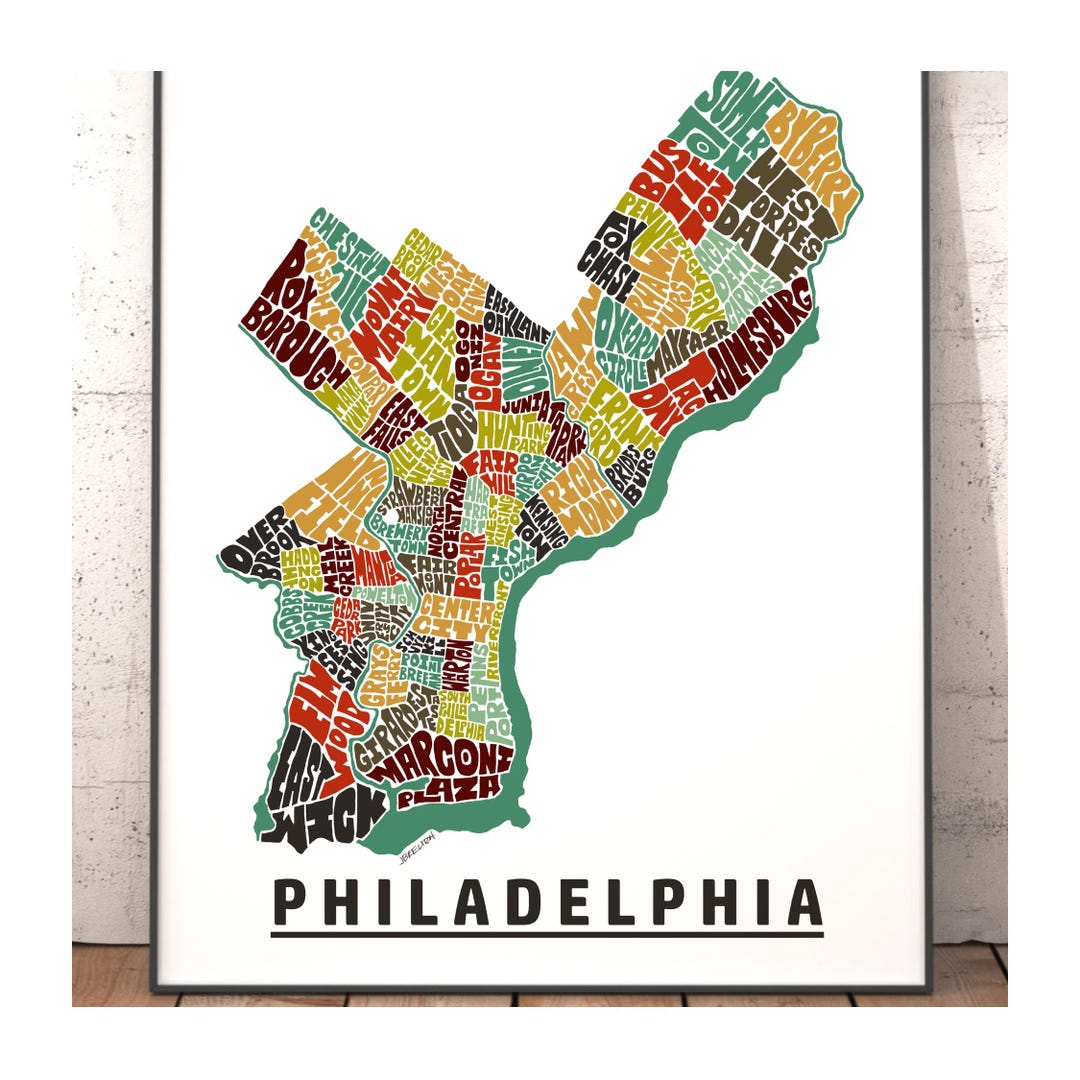 Philadelphia Neighborhood Map Print, Signed Print of My Original Hand ...
