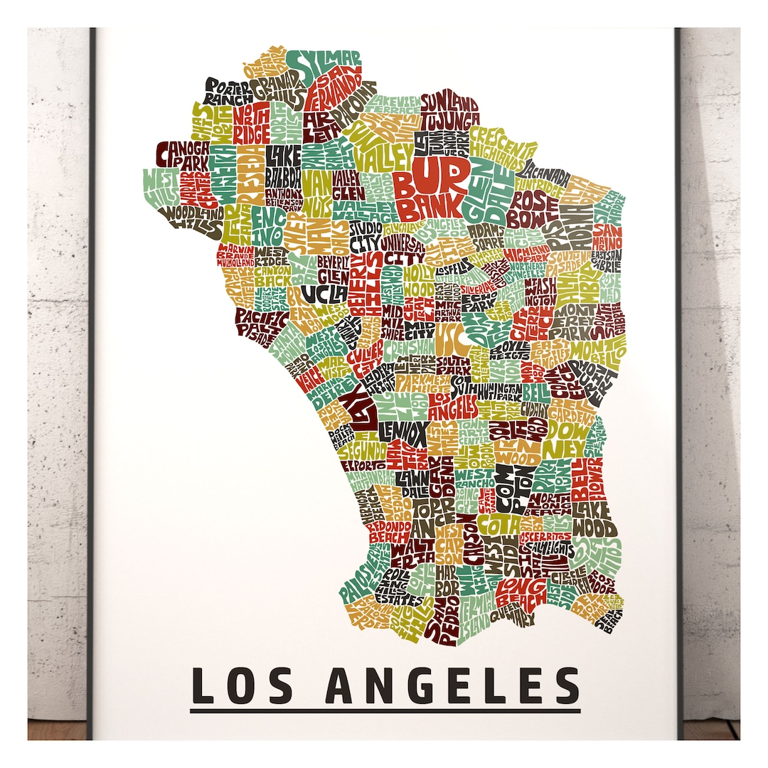 Los Angeles Neighborhood Map Print, Signed Print of My Original Hand ...
