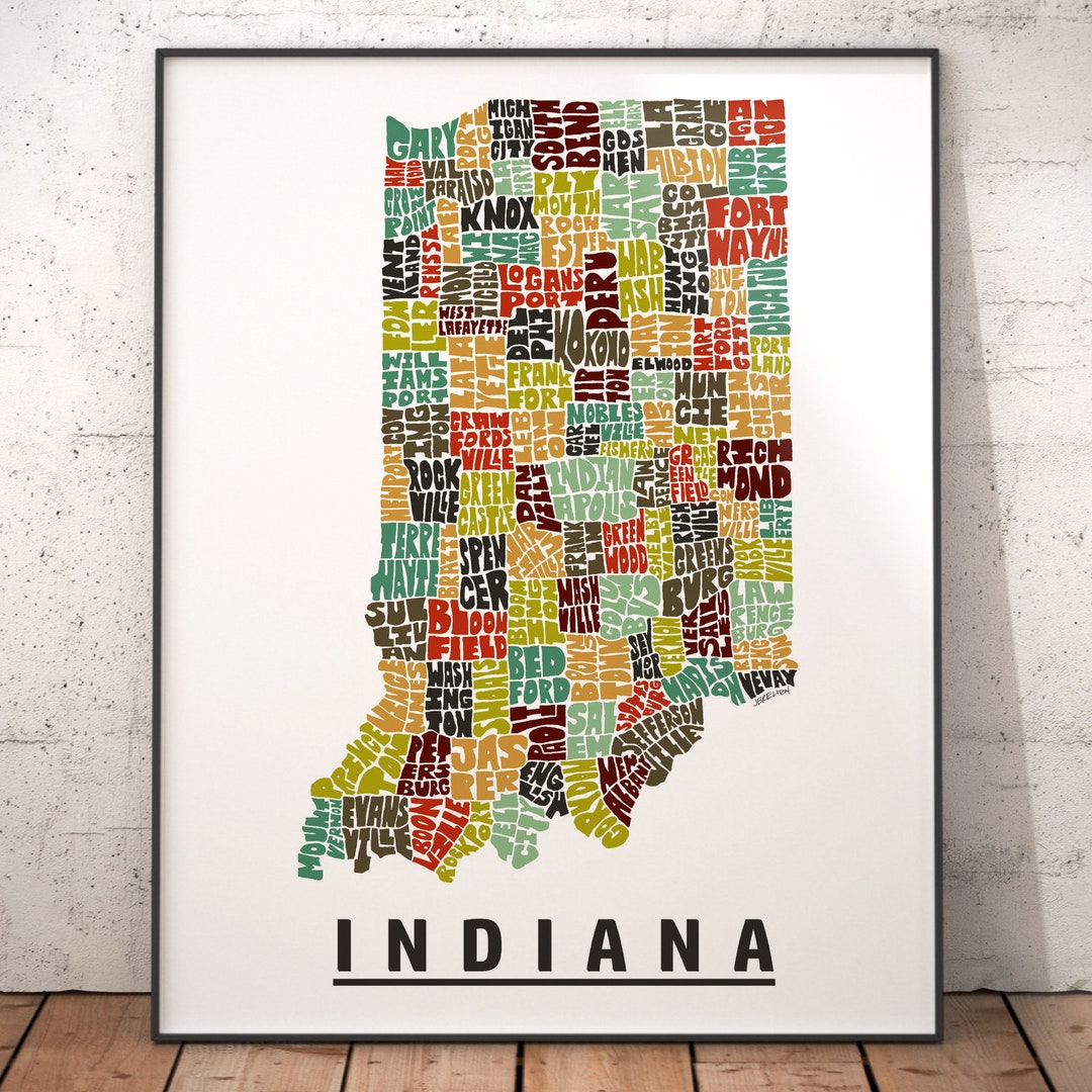 Indiana Map Art, Indiana Art Print, Signed Print of My Original Hand ...