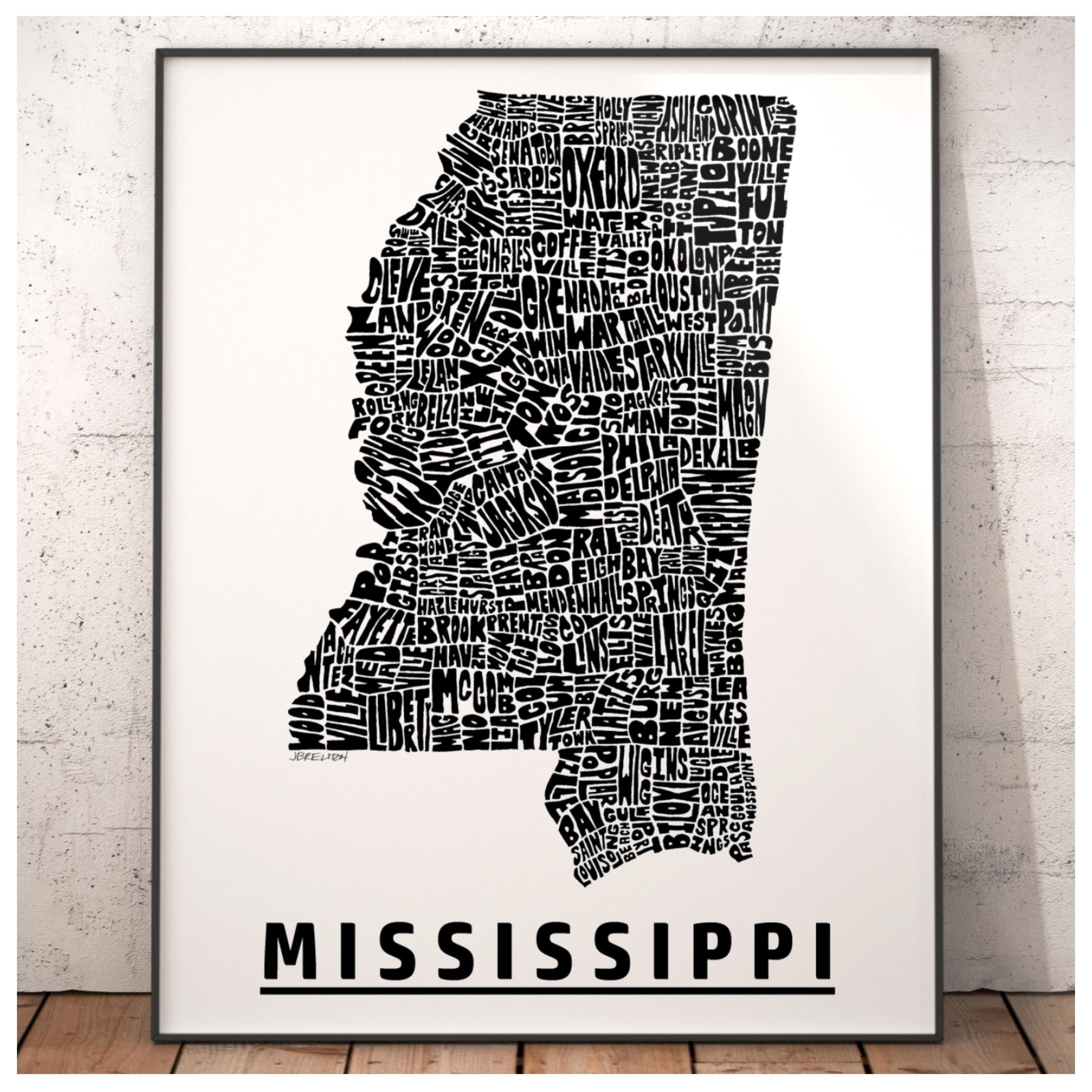 Mississippi Map Art, Mississippi Art Print, Signed Print of My Original ...