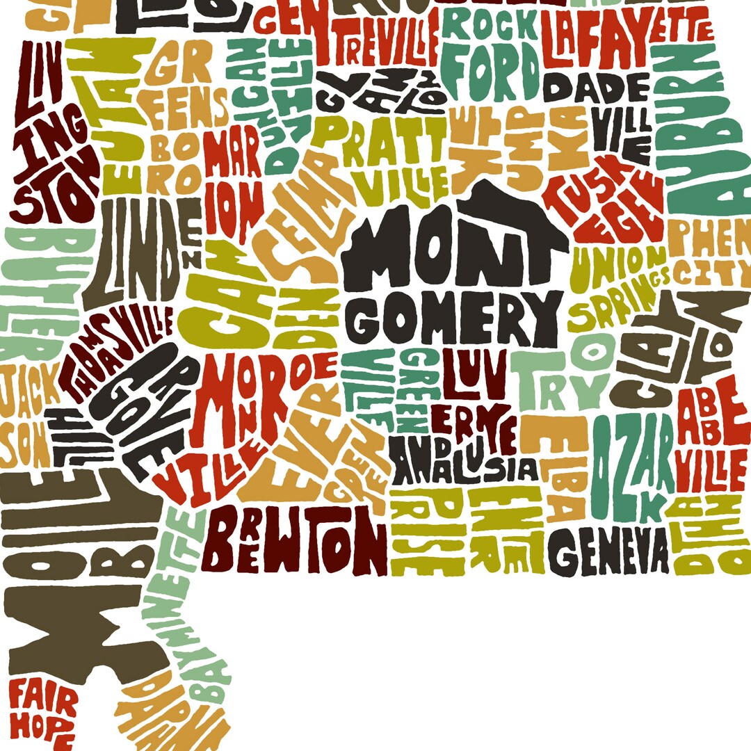 Alabama Map Art, Alabama Decor, Alabama Artwork, Print of My Original ...