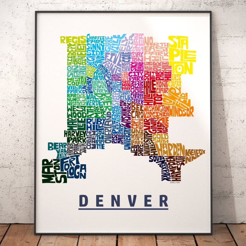 Denver Neighborhood Map Print signed print of my original | Etsy