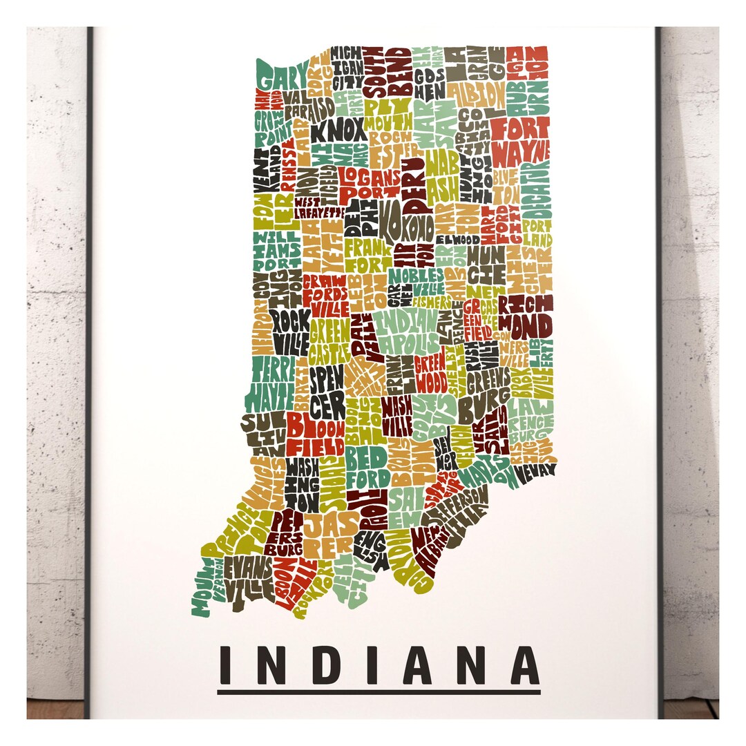 Indiana Map Art, Indiana Art Print, Signed Print of My Original Hand ...