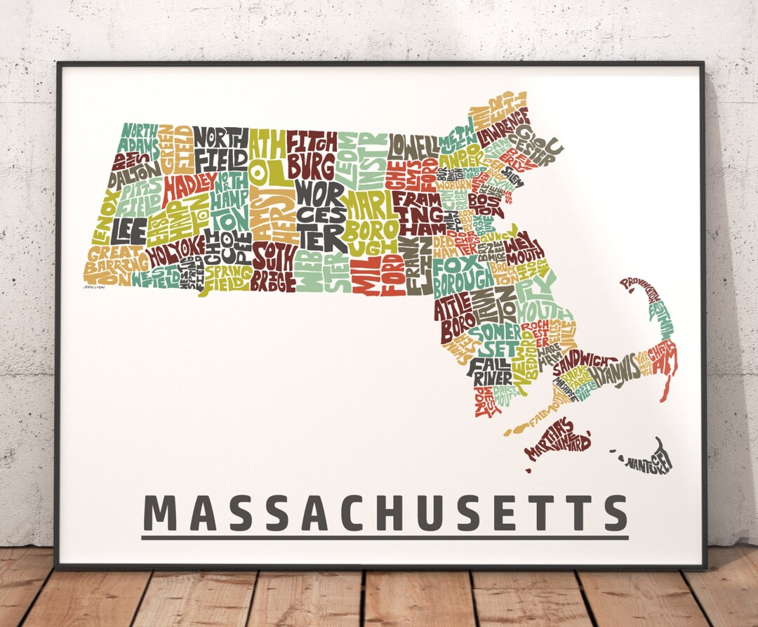 Massachusetts Map Art, Massachusetts Art Print, Signed Print of My ...