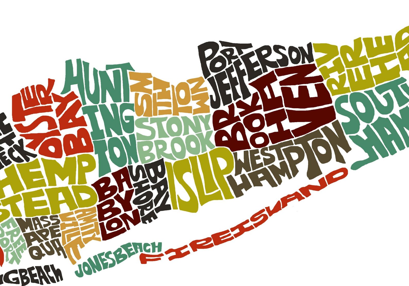 Long Island Neighborhood Map Print, Long Island Map Art Print, Several ...
