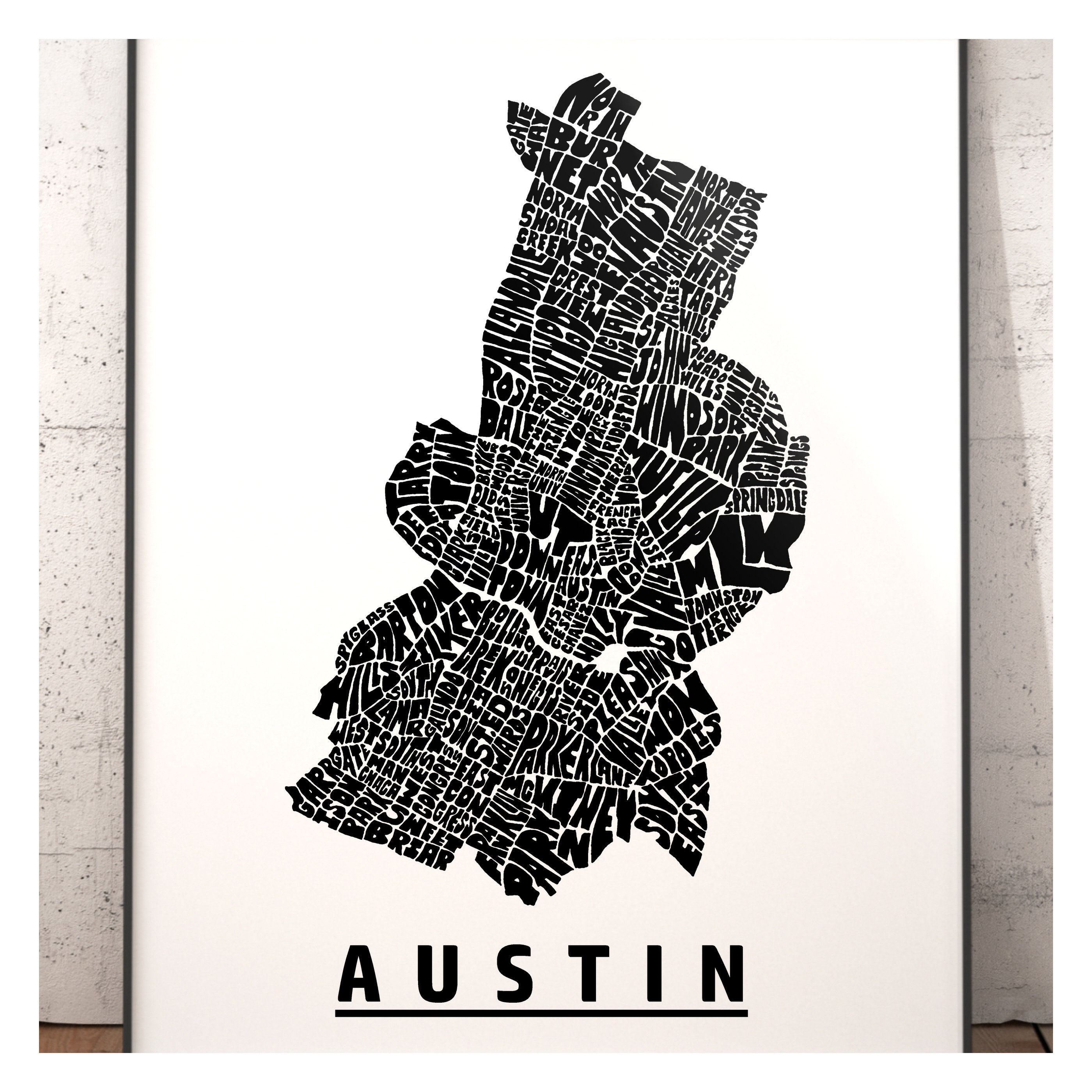 Original Neighborhoods Of Austin Map Austin Texas Print Austin Texas