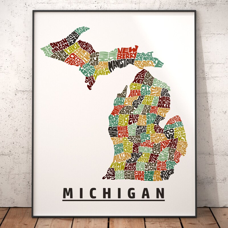 Michigan Map Art - Etsy