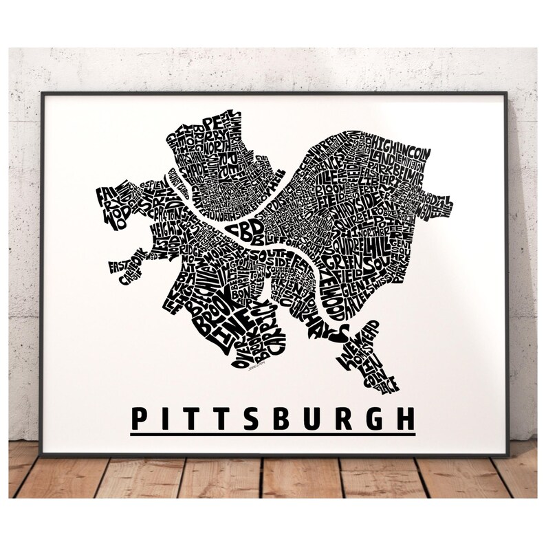 Pittsburgh Neighborhood Map Print, Signed Print of My Original Hand ...