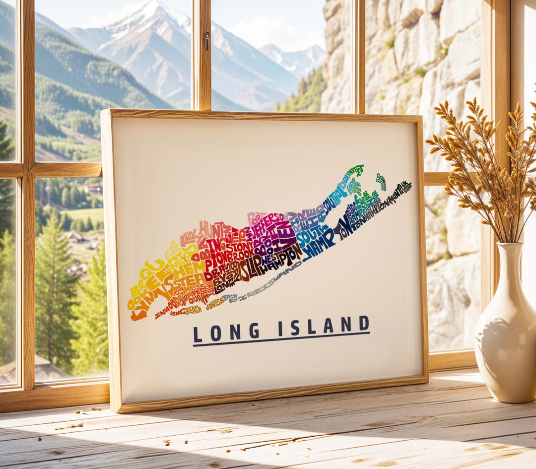 Framed Long Island Neighborhoods Map Art Print - Multiple Sizes, Color ...