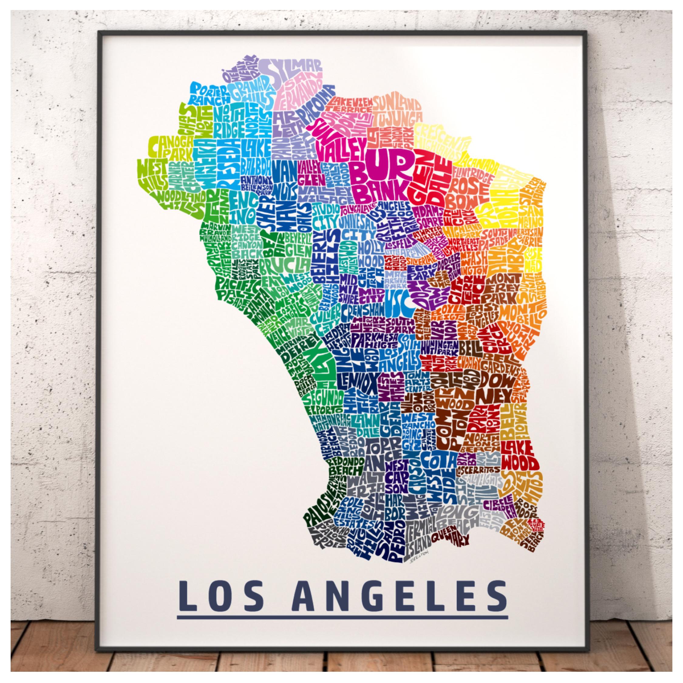 Los Angeles Neighborhood Map Print, Signed Print of My Original Hand ...