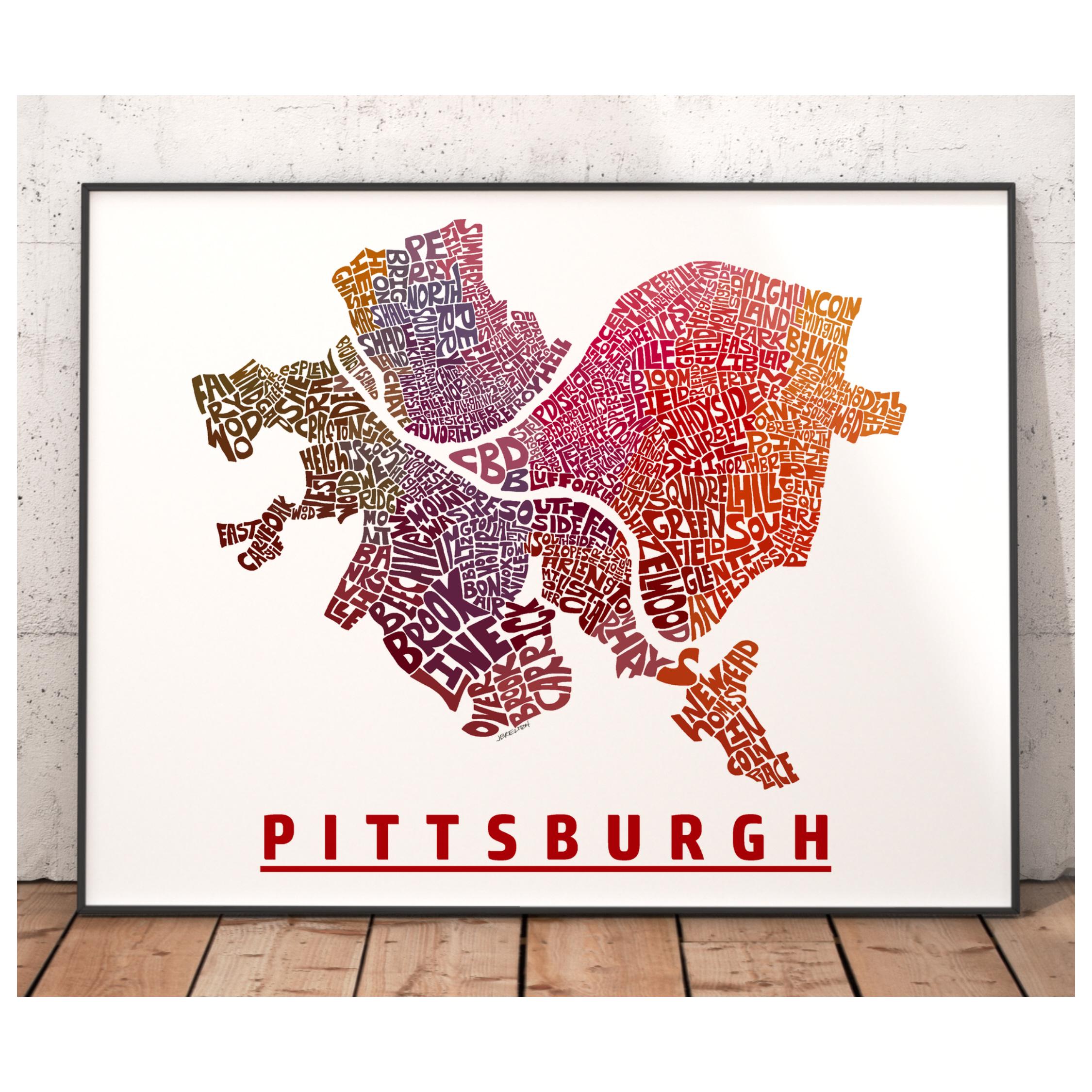 Pittsburgh Neighborhood Map Art Print, Signed Print of My Original Hand ...
