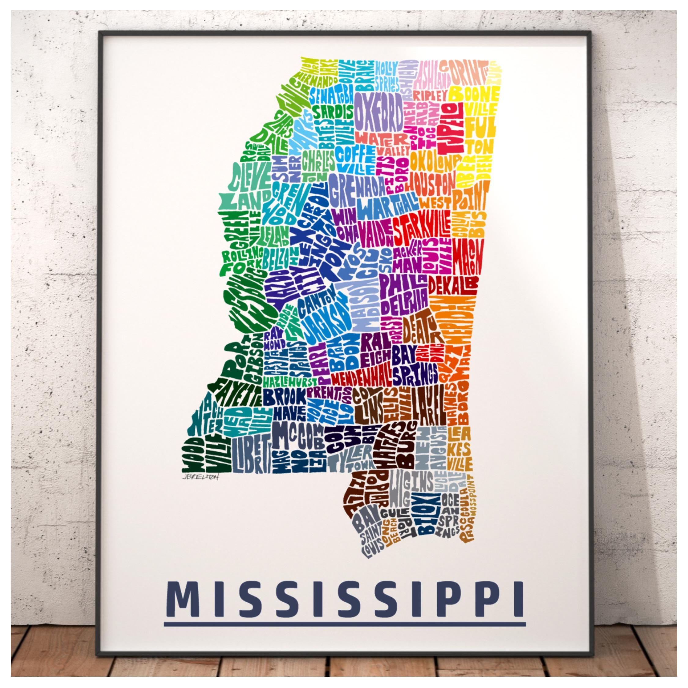 Mississippi Map Art, Mississippi Art Print, Signed Print of My Original ...