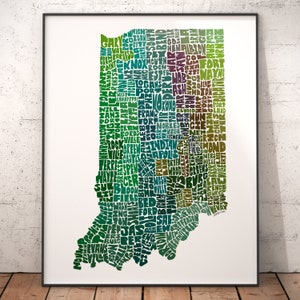 Indiana Map Art, Indiana Decor, Indiana Artwork, Print of My Original ...