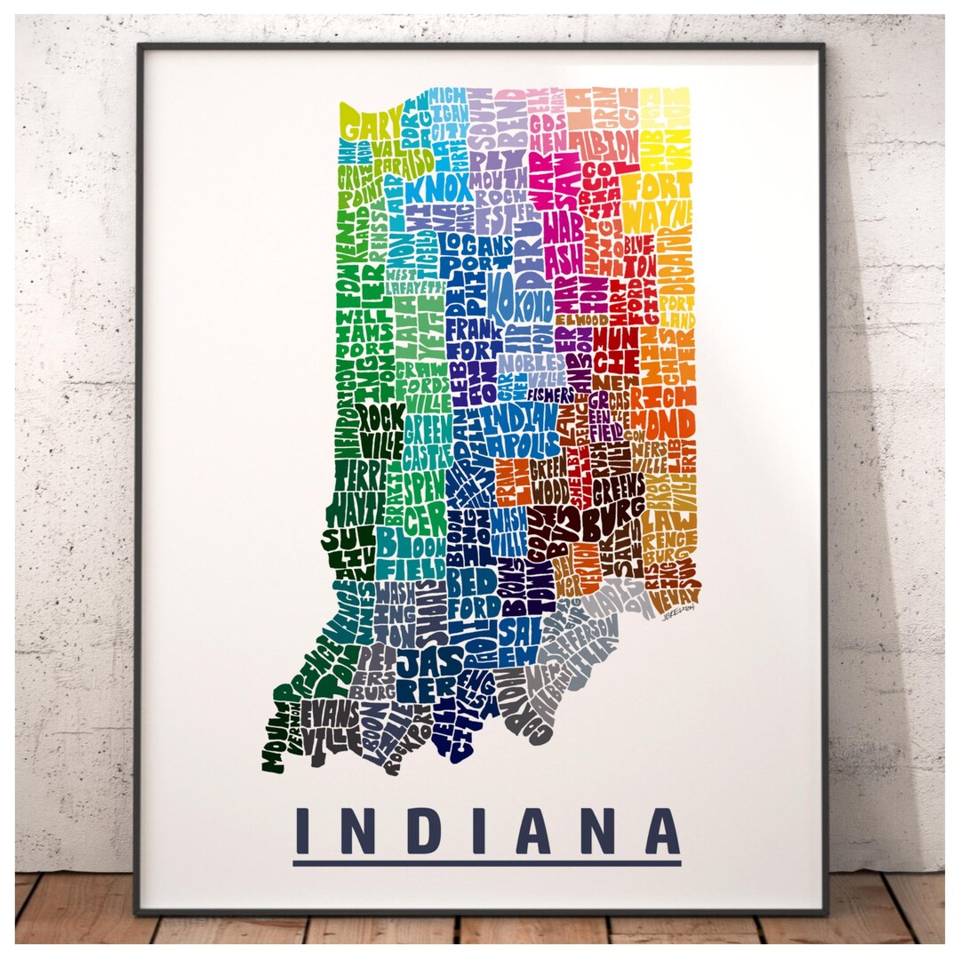 Indiana Map Art Print, Indiana Decor, Indiana Gift, Signed Print of My ...