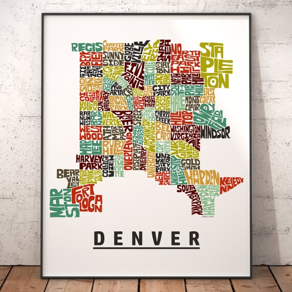 Denver Neighborhood Map Print signed print of my original | Etsy
