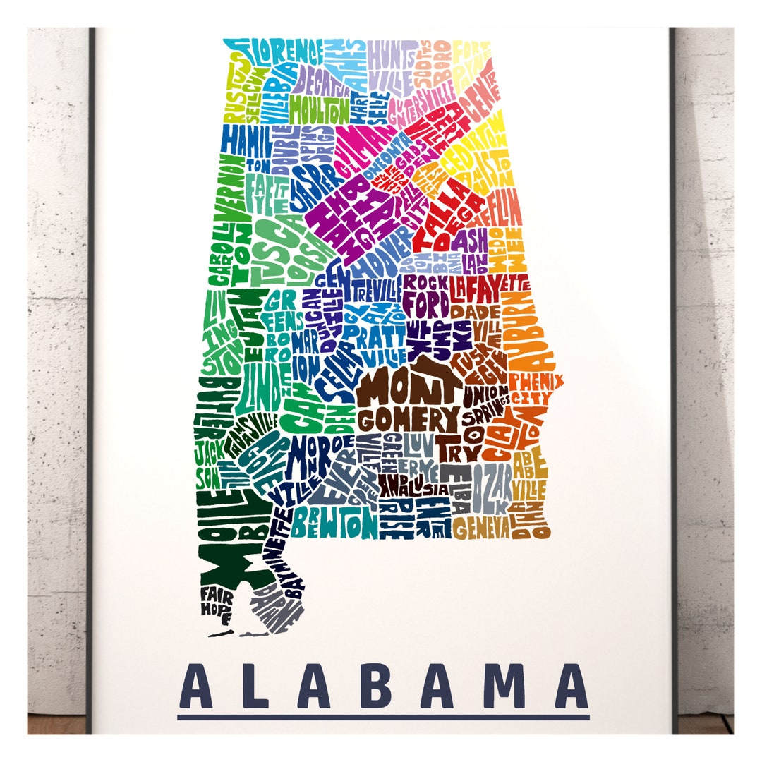 Alabama Map Art Print, Alabama Decor, Alabama Gift, Signed Print of My ...