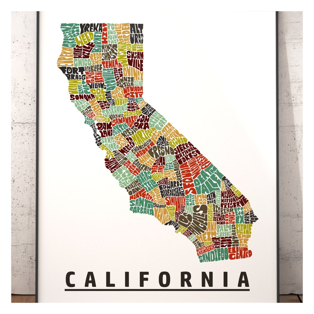 California Map Art, California Art Print, Signed Print of My Original ...