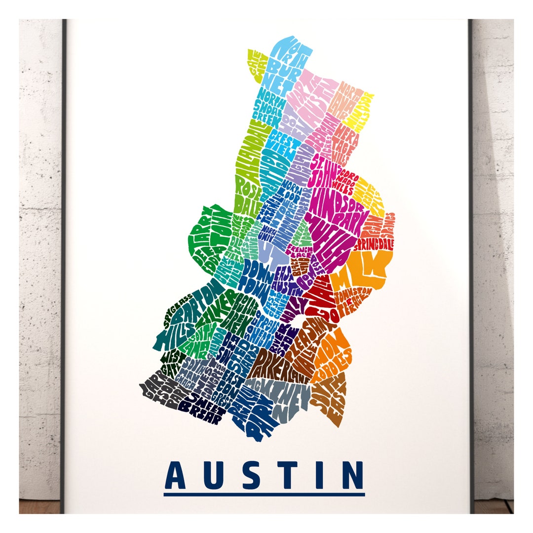 Austin Neighborhood Map Art Print, Signed Print of My Original Hand ...