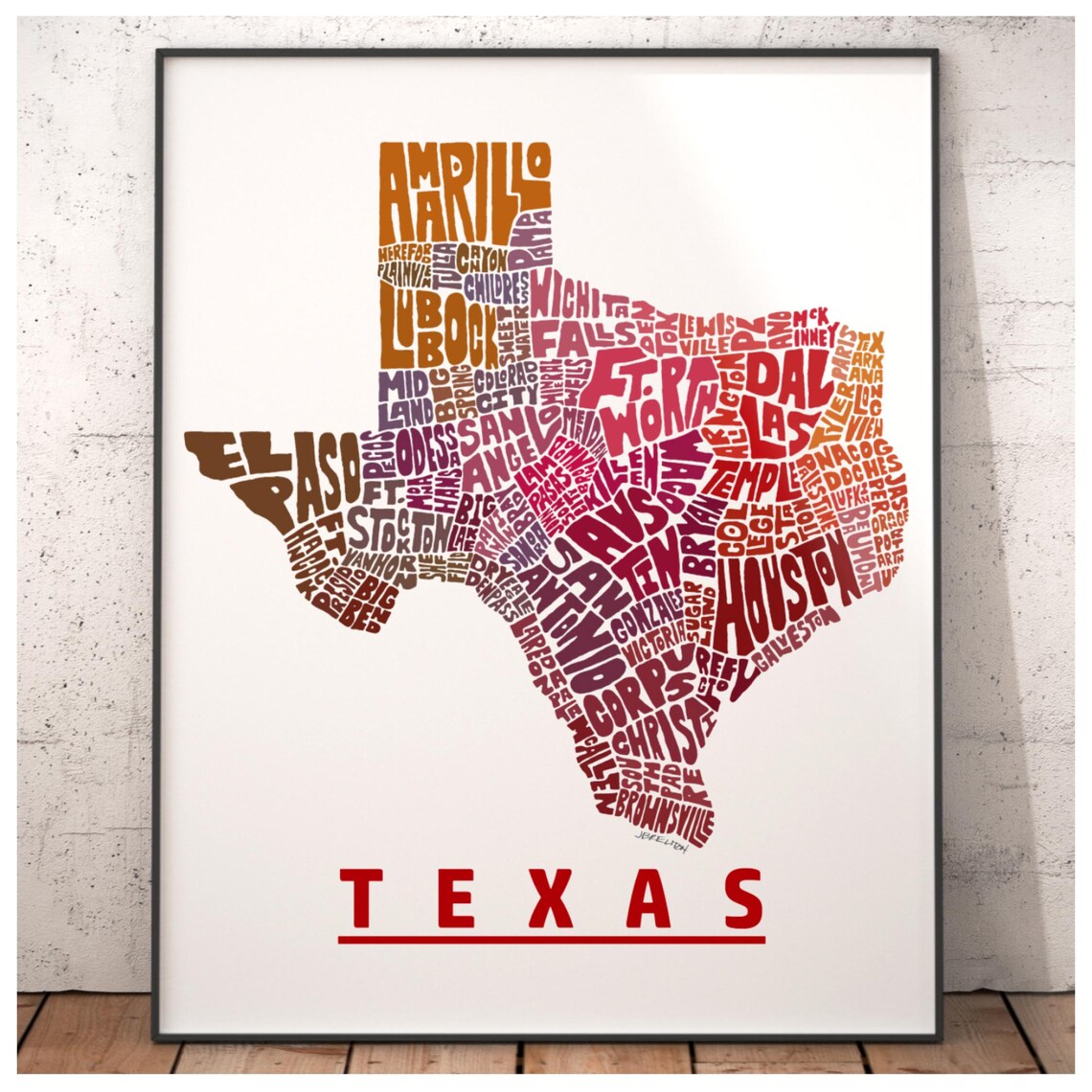 Texas Map Art, Texas Art Print, Signed Print of My Original Hand Drawn ...