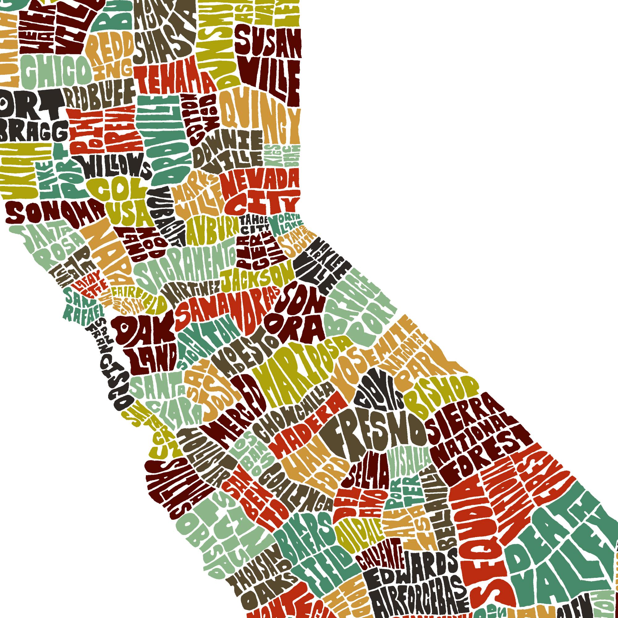 California Map Art, California Art Print, Print of My Original Hand ...