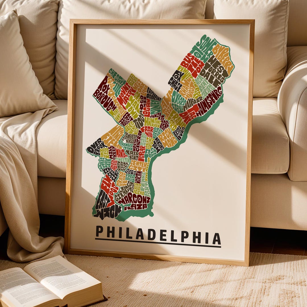 Framed Philadelphia Neighborhoods Map Art Print, Many Sizes, Color ...