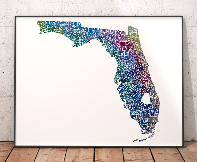 Florida Map Art Florida Decor Florida Artwork Print of My | Etsy