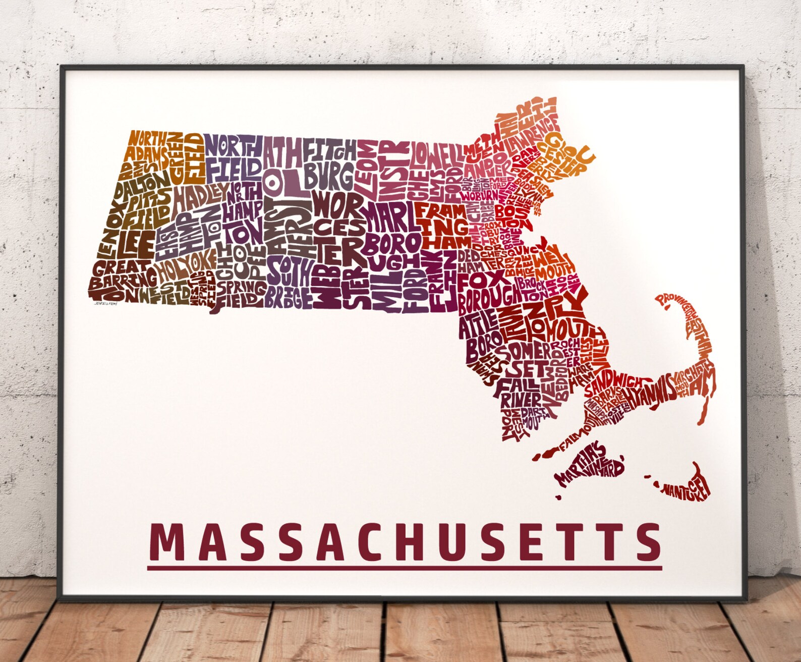Massachusetts Map Art Massachusetts Art Print Signed Print | Etsy