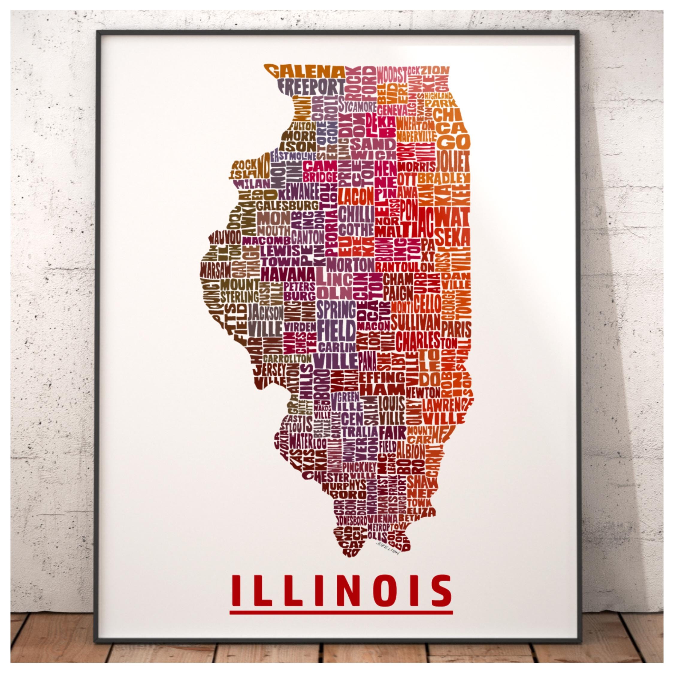 Illinois Map Art, Illinois Art Print, Print of My Original Hand Drawn ...