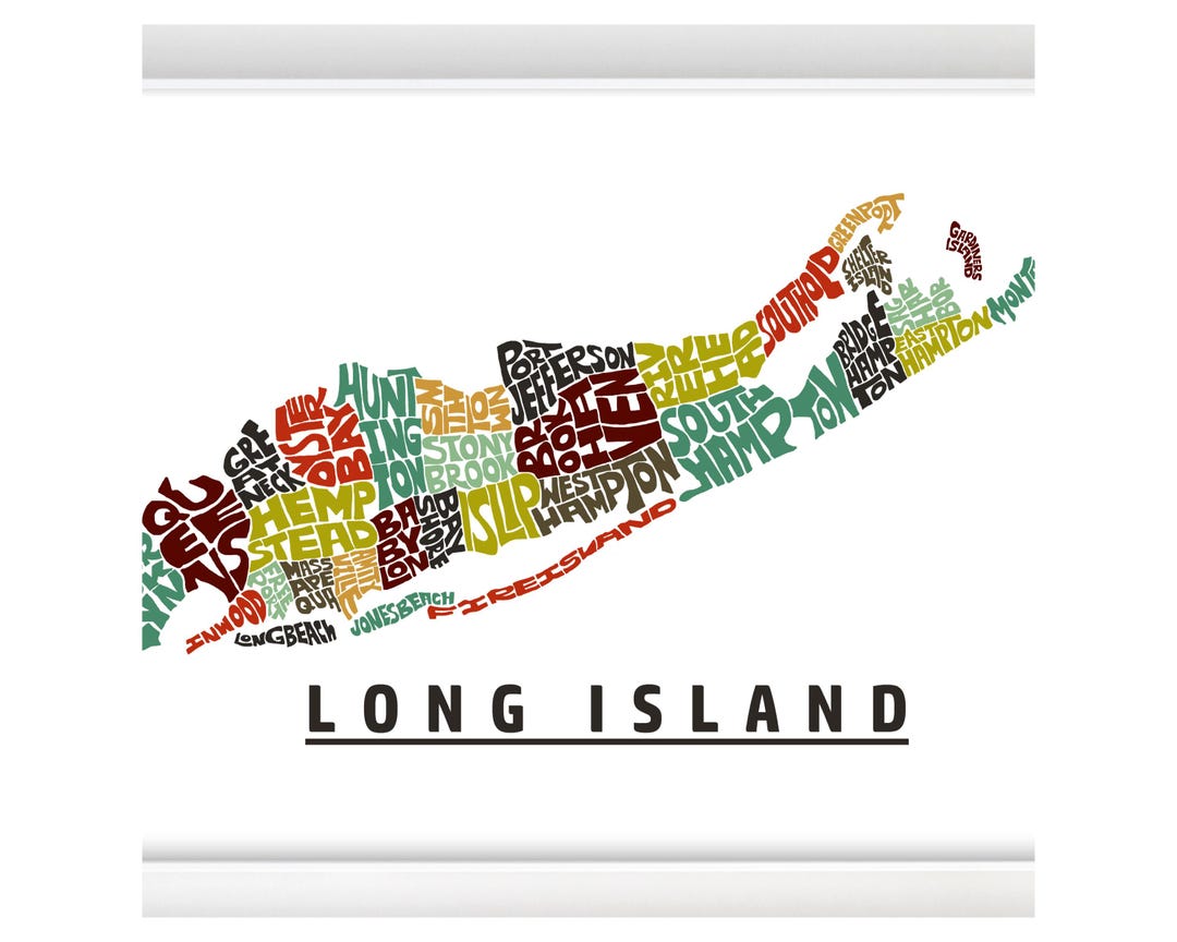 Long Island Neighborhood Map Print, Long Island Map Art Print, Several ...